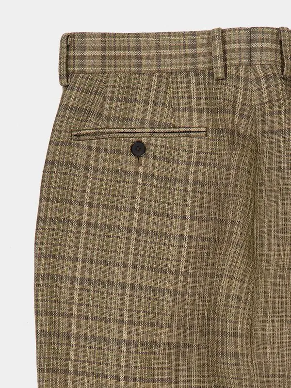Auralee Dark Check Silk Linen Trousers - Brown