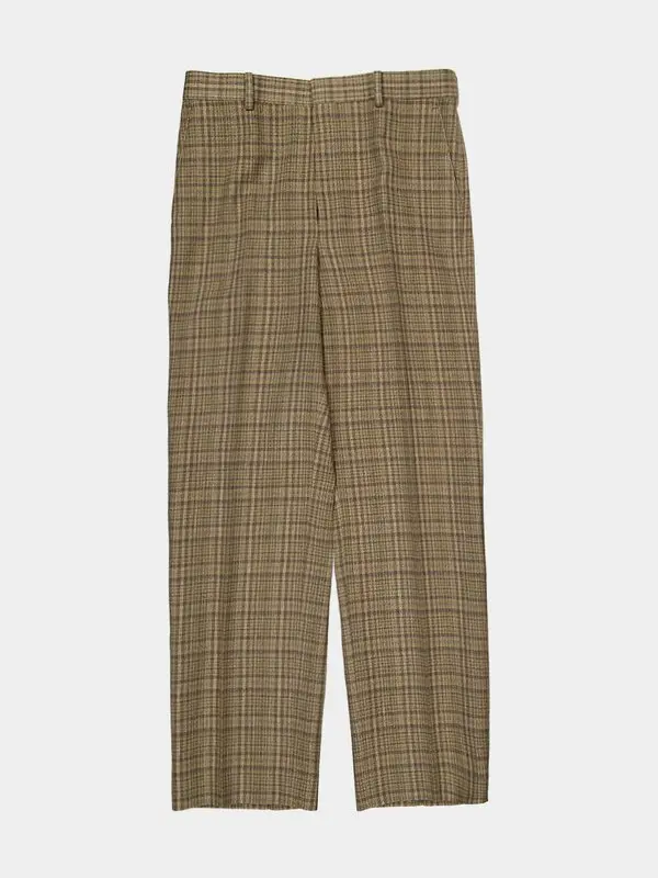 Auralee Dark Check Silk Linen Trousers - Brown
