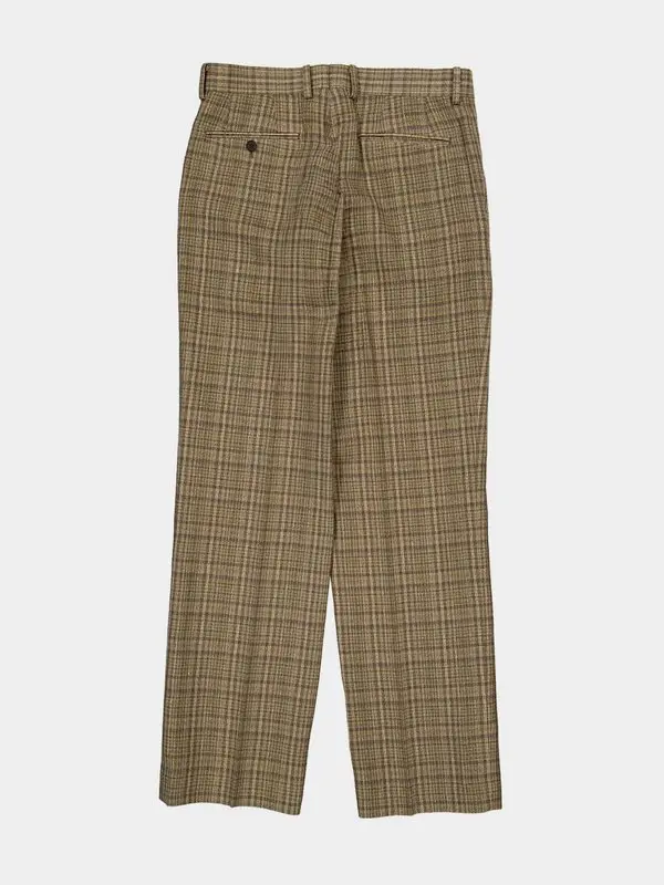 Auralee Dark Check Silk Linen Trousers - Brown