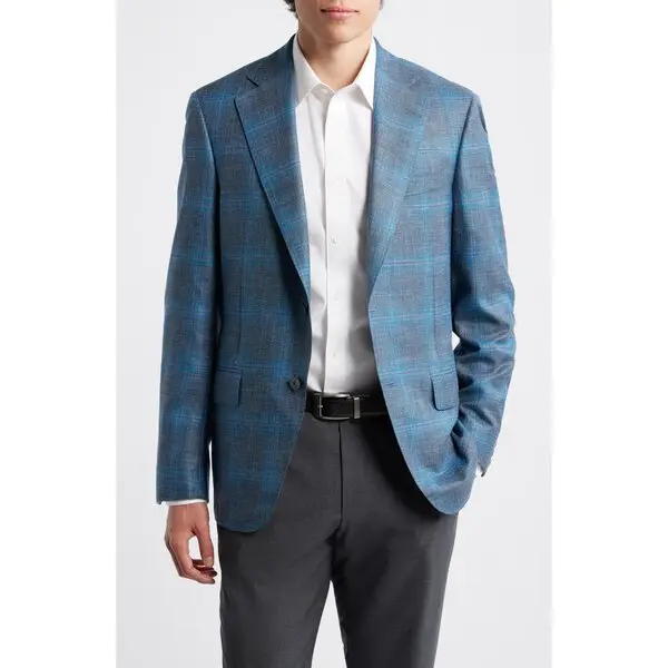 HERITAGE GOLD Blue Plaid Wool Blend Sport Coat
