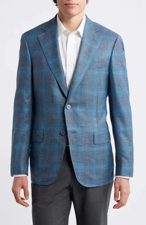 HERITAGE GOLD Blue Plaid Wool Blend Sport Coat
