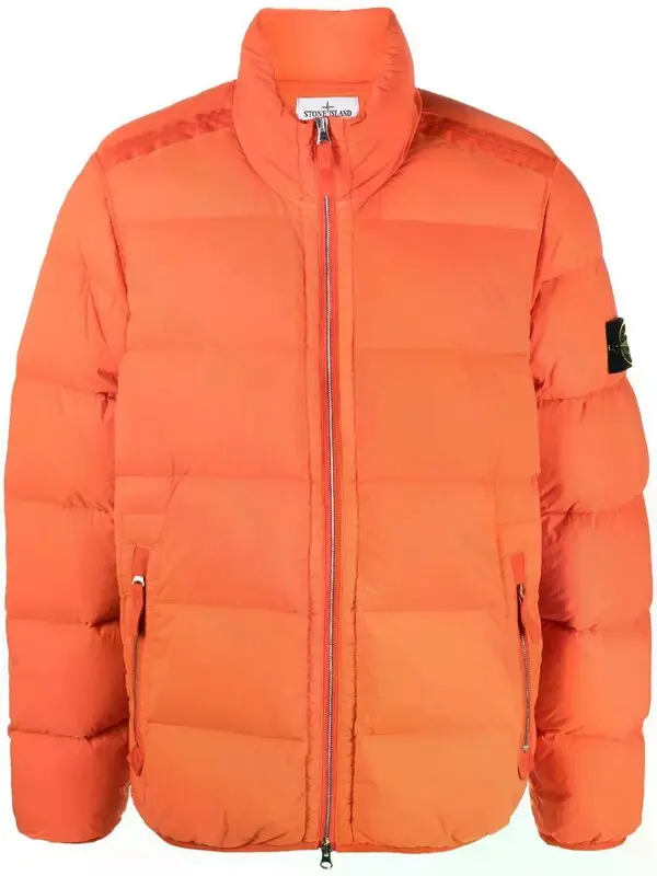 Stone Island Quilted Jacket With Compass Motif - Orange