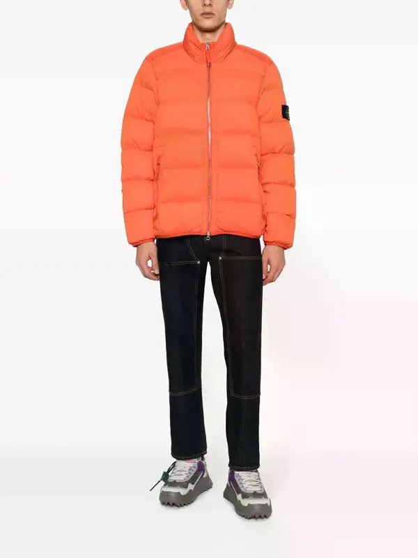 Stone Island Quilted Jacket With Compass Motif - Orange