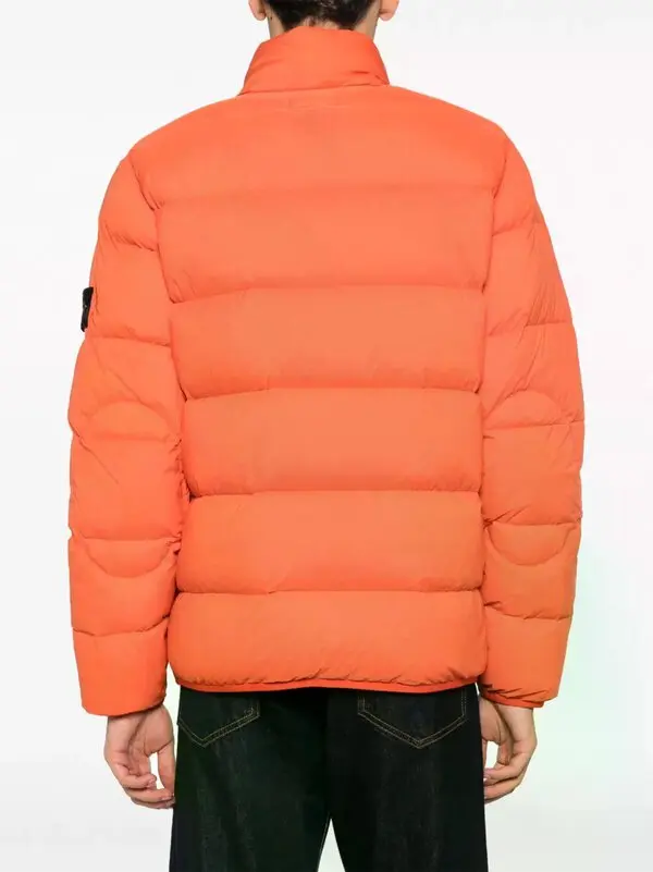 Stone Island Quilted Jacket With Compass Motif - Orange
