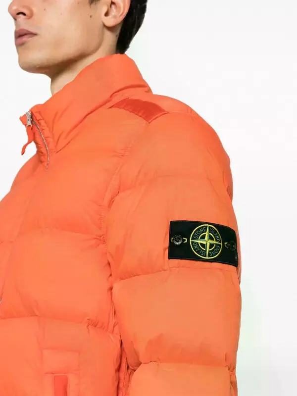 Stone Island Quilted Jacket With Compass Motif - Orange
