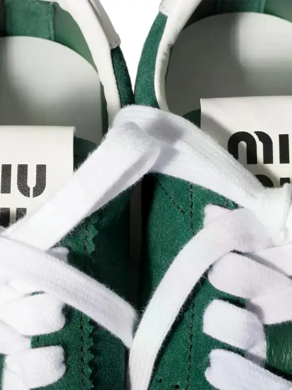 Miu Miu Plume Suede Lace-up Sneakers - Green