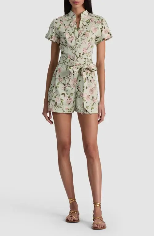 Alice + Olivia Floral Belted Romper - Garden Gossip Light Sage