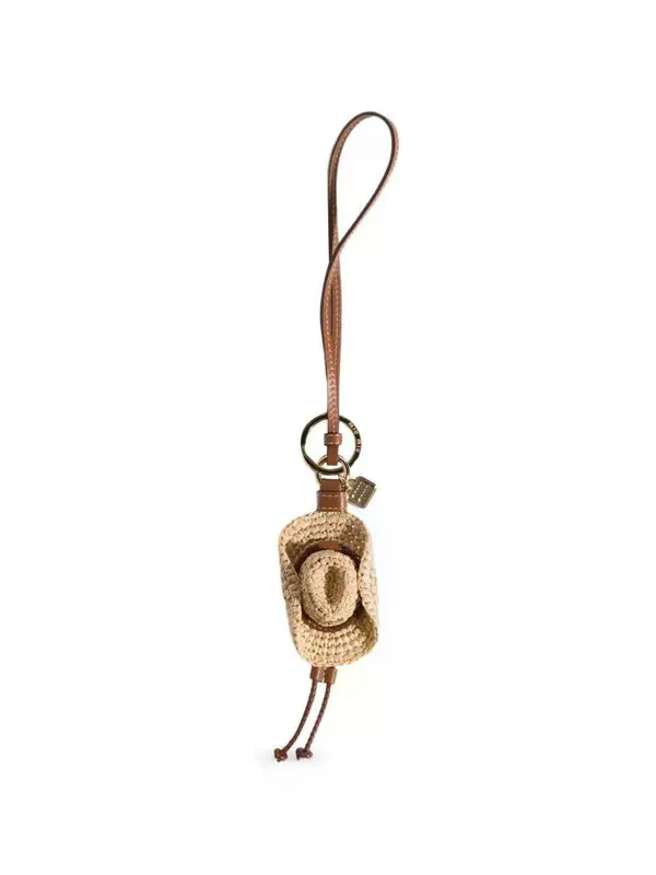 Miu Miu Raffia And Leather Keyring Trick - Neutrals