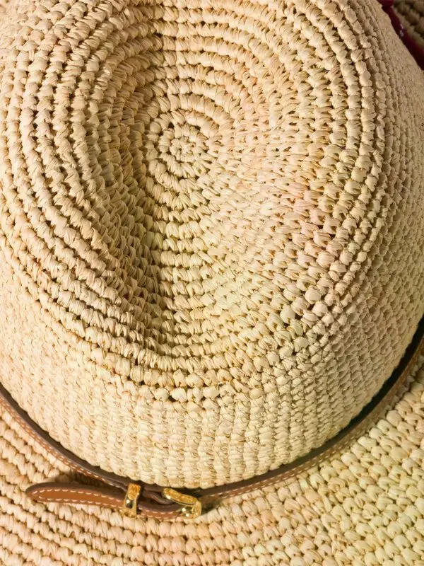 Miu Miu Raffia Sun Hat With Leather And Ribbon Details - Neutrals