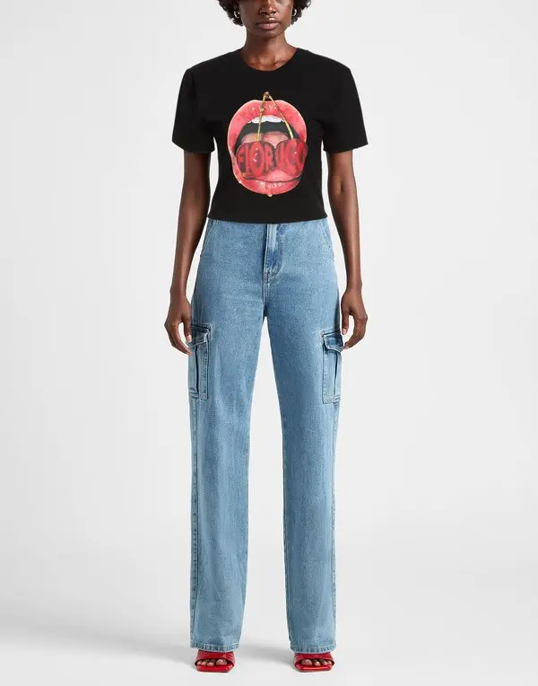 Fiorucci Cotton Elastane Graphic Crop T-shirt