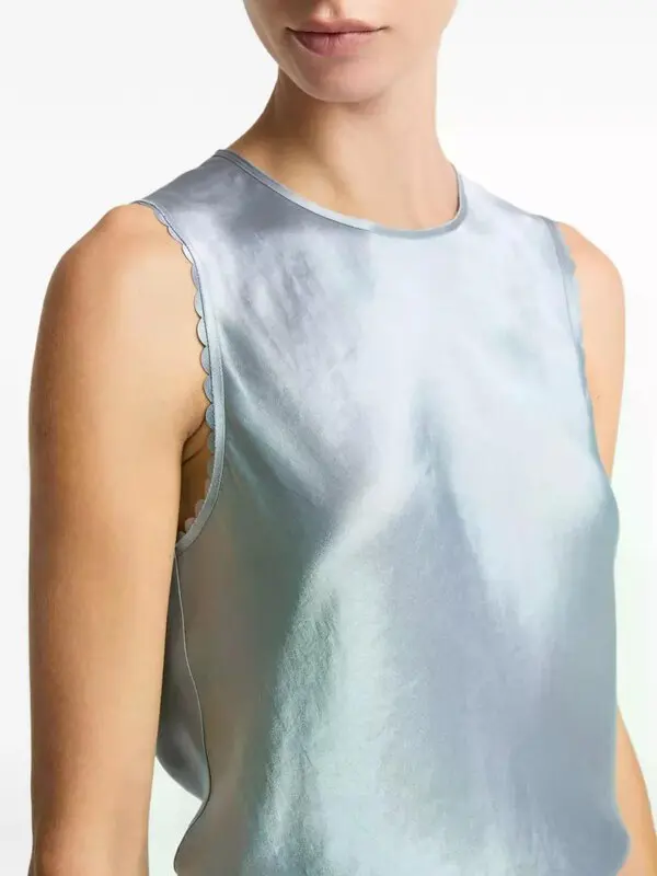 Vince Scalloped-trim Sleeveless Top - Blue
