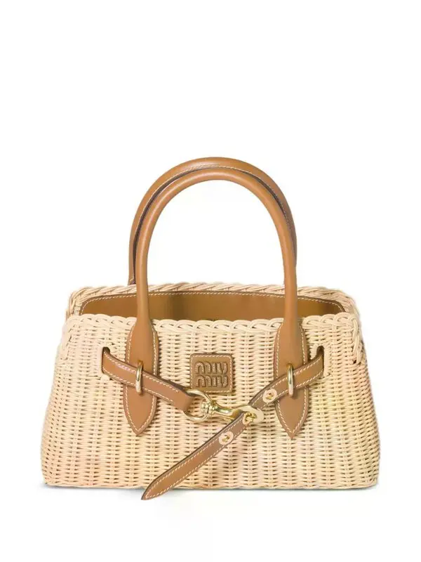 Miu Miu Aventure Woven Rattan And Leather Handbag