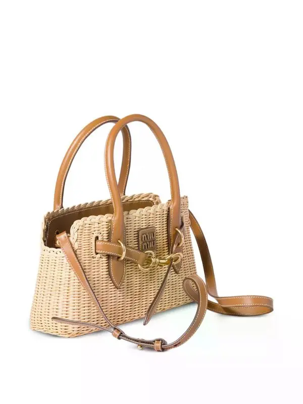 Miu Miu Aventure Woven Rattan And Leather Handbag