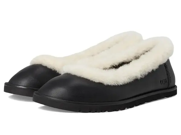UGG Zora Leather Ballet Flat Shoes - Black