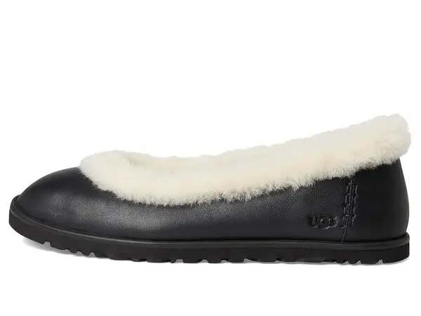 UGG Zora Leather Ballet Flat Shoes - Black