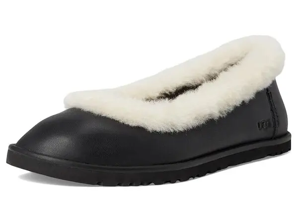 UGG Zora Leather Ballet Flat Shoes - Black