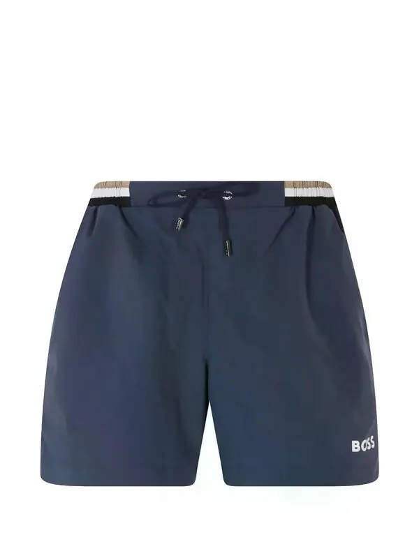 BOSS Logo Print Drawstring Swim Shorts - Blue