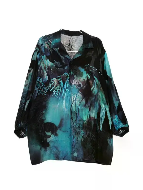 Yohji Yamamoto Graphic-print Camp-collar Shirt - Black