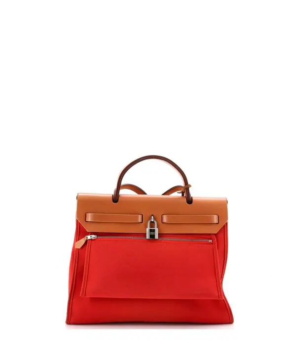 Hermès 31 Herbag Zip Leather And Toile - Red