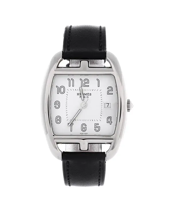 Hermès Cape Cod Tonneau Quartz Watch In Stainless Steel And Leather 33mm - Dial Color: White
