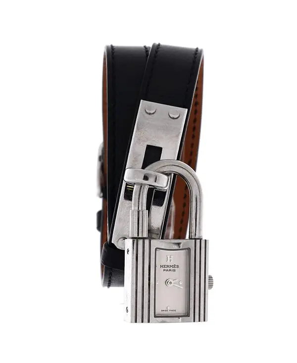 Hermès Kelly Double Tour Quartz Watch In Plated Metal And Leather 20mm - Dial Color: White