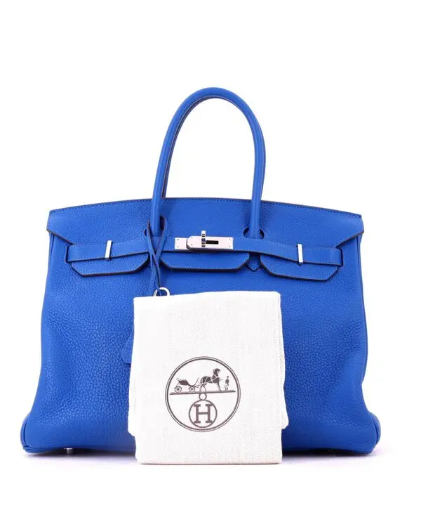Hermès Birkin 35 Handbag Blue Clemence With Palladium Hardware - Mykonos