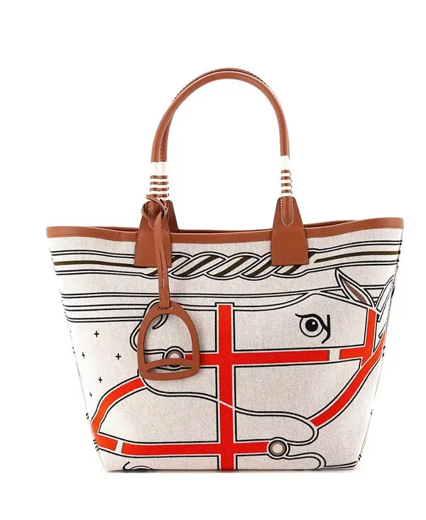 Hermès 28 Sac Steeple Tote Printed Toile With Leather - Brown/ Brown/ Natural/ Orange