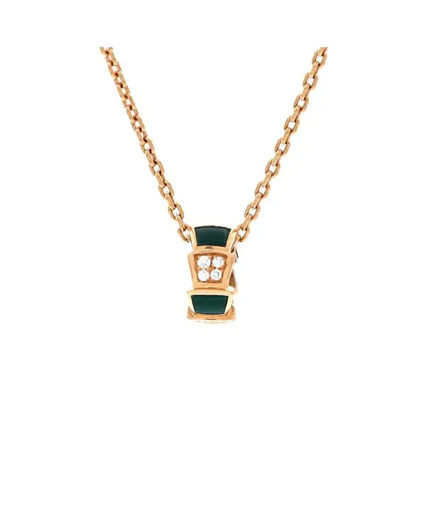 BVLGARI Serpenti Viper Pendant Necklace 18k Rose Gold With Malachite And Diamonds, 17.25 - Pink