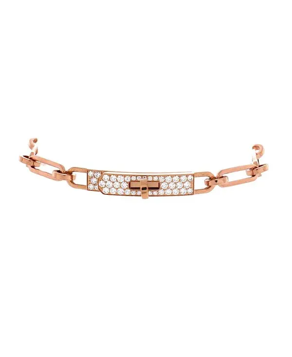 Hermès Small Kelly Chaine Bracelet 18k Rose Gold And Pave Diamonds - Pink