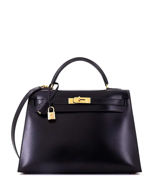 Hermès Kelly 32 Handbag Black Box Calf With Gold Hardware - Noir