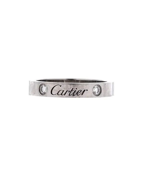CARTIER 3mm C De Platinum Band Ring With 2 Diamonds - Silver