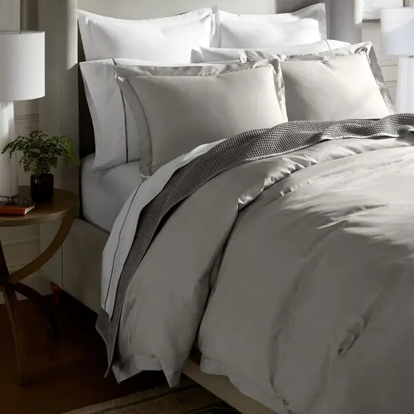 BOLL & BRANCH Signature Organic Cotton Hemmed Duvet Cover Set, Full/queen - Pewter