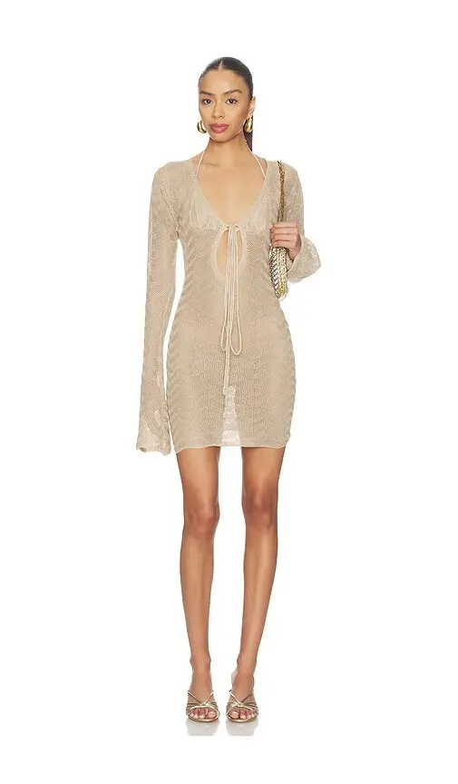BANANHOT Bia Mini Dress Metallic - Sand Gold