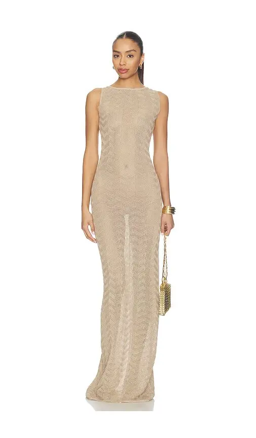 BANANHOT Corin Maxi Dress Metallic Gold - Sand Gold