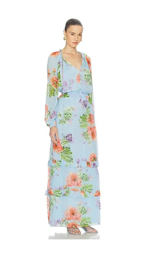 Hemant & Nandita Floral Print Maxi Kaftan With Slip - Blue