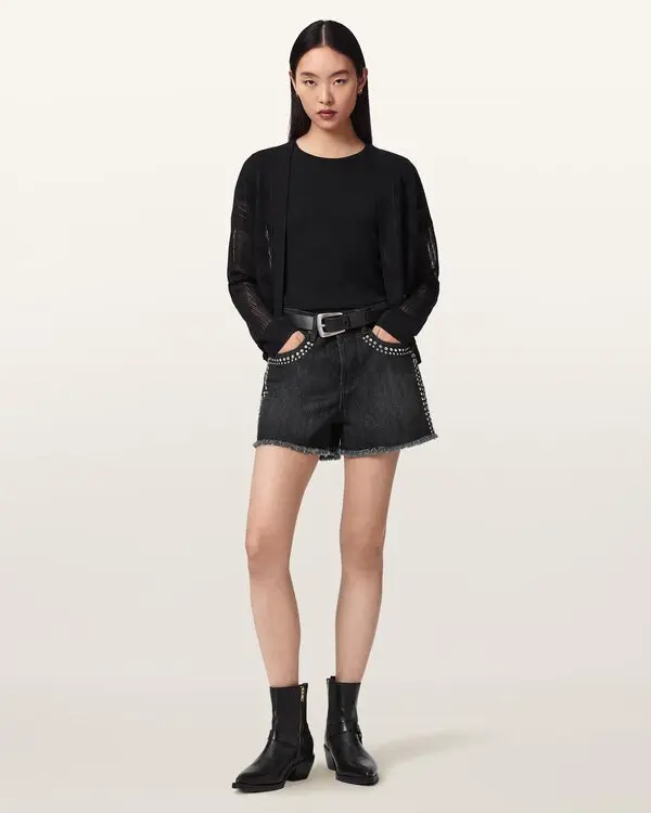 ALLSAINTS Heidi High Waisted Studded Denim Shorts - Black