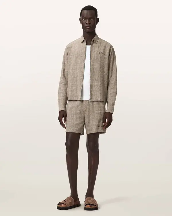 ALLSAINTS Keal Linen Blend Relaxed Fit Shorts With Embroidered Logo