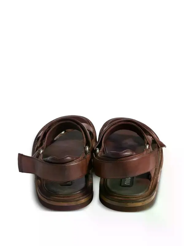 Miu Miu Leather Sandals With Embossed Logo - Brown