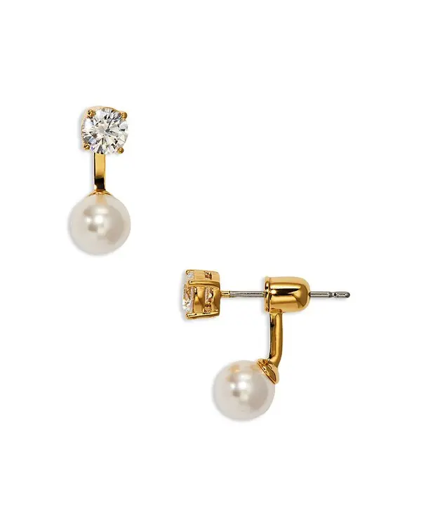 Nadri Cubic Zirconia & Imitation Pearl Front To Back Earrings - Gold