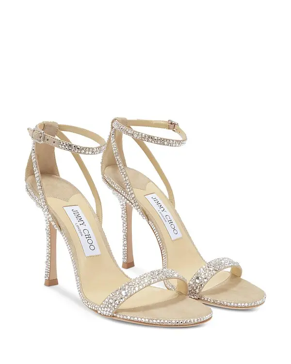 JIMMY CHOO Moza 100 Embellished Sandals - Light Soft Gold/crystal
