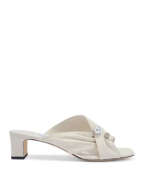 JIMMY CHOO Rafi Embellished Leather Mule Sandals - Latte