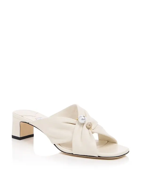 JIMMY CHOO Rafi Embellished Leather Mule Sandals - Latte