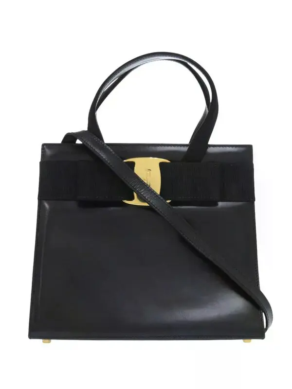 FERRAGAMO Leather Vara Bow Satchel - Black