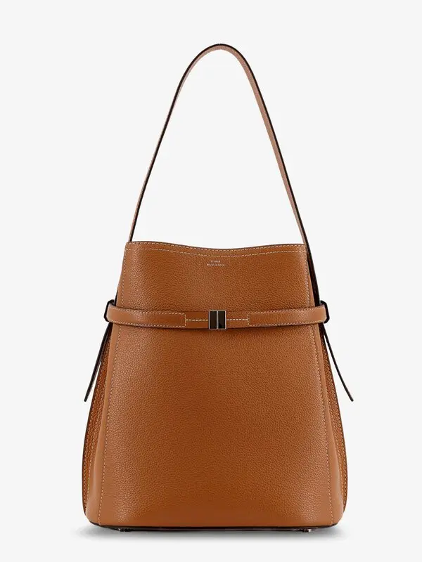 TOTEME Textured Leather Bucket Bag With Frontal Clasp - Brown