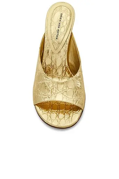 Dries Van Noten Metallic Embossed Calf Leather Mule Sandals