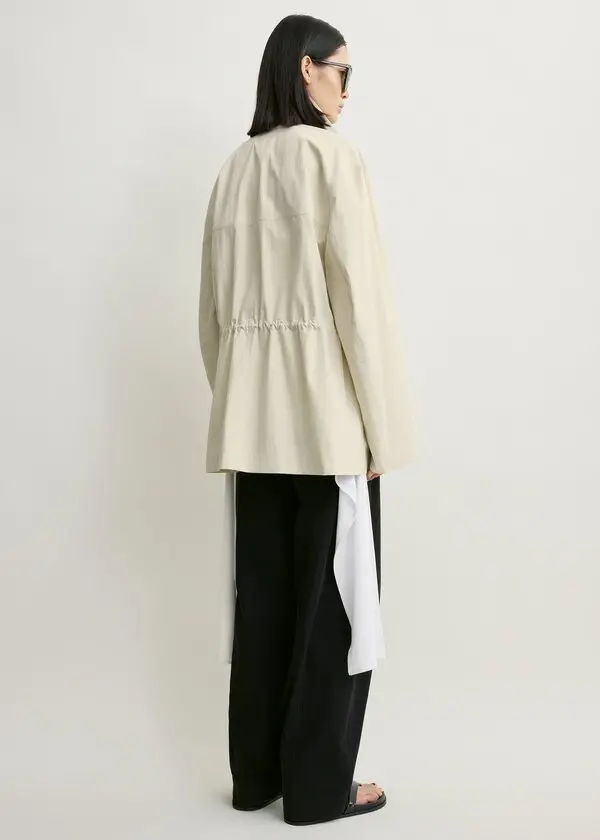 TOTEME Oversized Cotton Twill Utility Jacket With Drawstring - Creme