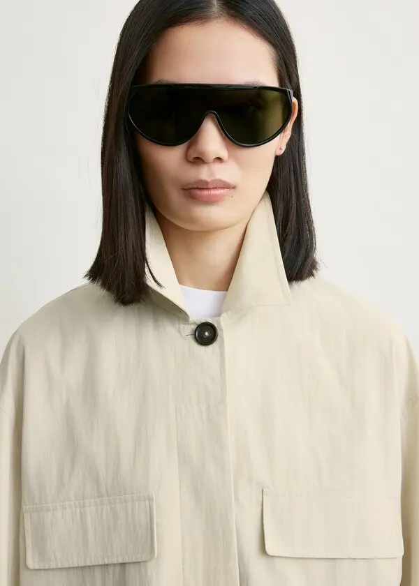 TOTEME Oversized Cotton Twill Utility Jacket With Drawstring - Creme