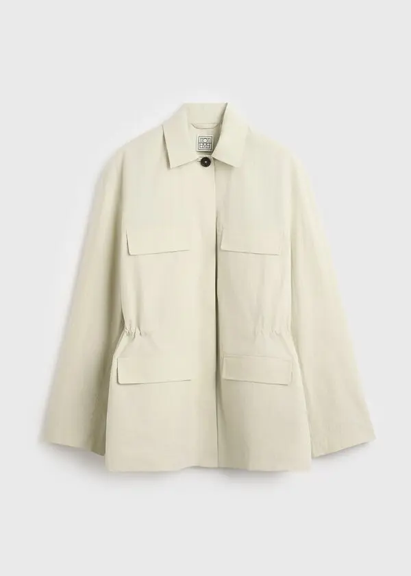 TOTEME Oversized Cotton Twill Utility Jacket With Drawstring - Creme