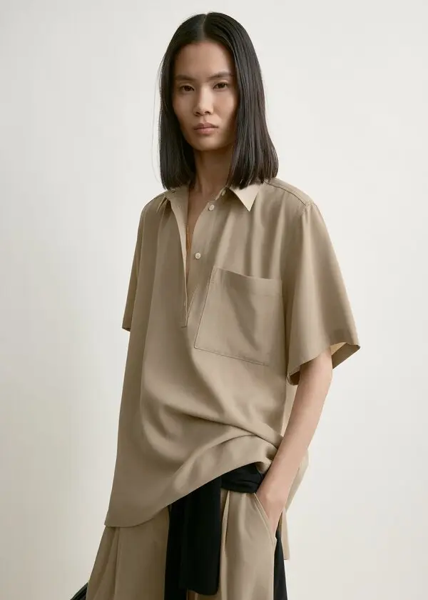 TOTEME Fluid Wool Blend Oversized Polo Shirt