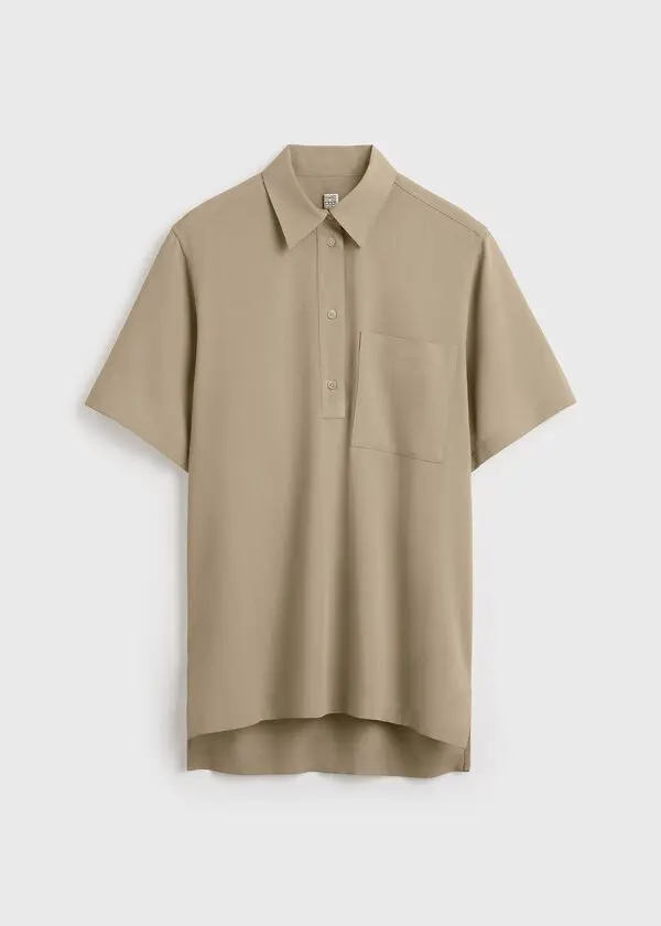 TOTEME Fluid Wool Blend Oversized Polo Shirt